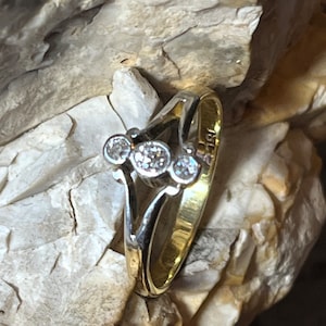 Antique Triple Vertical Diamond 18ct Gold Ring Size Ukm Usa6 - Etsy