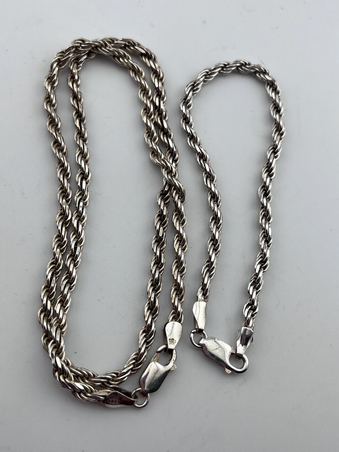 Sterling Silver Heavy Rope Chain Necklace With Matching Bracelet 45cm ...