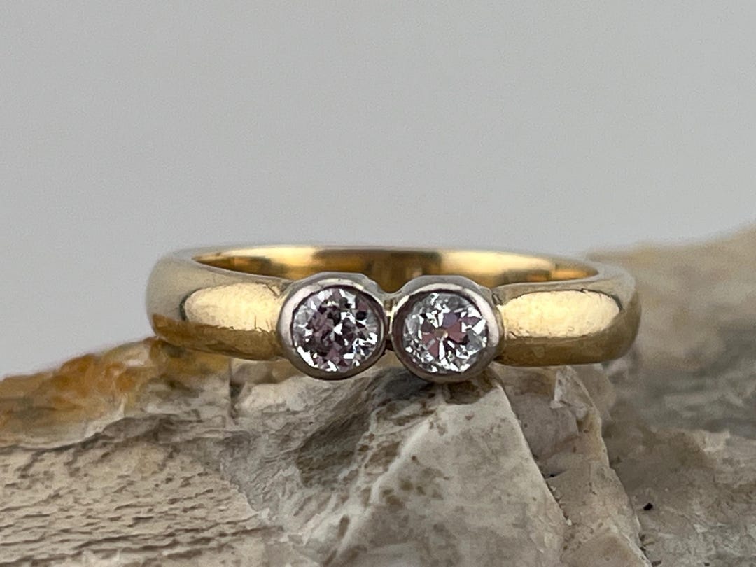 9ct Gold Twin Diamonds Ring Band Stacker Spacer Size Uk L1/2 USA 6 - Etsy