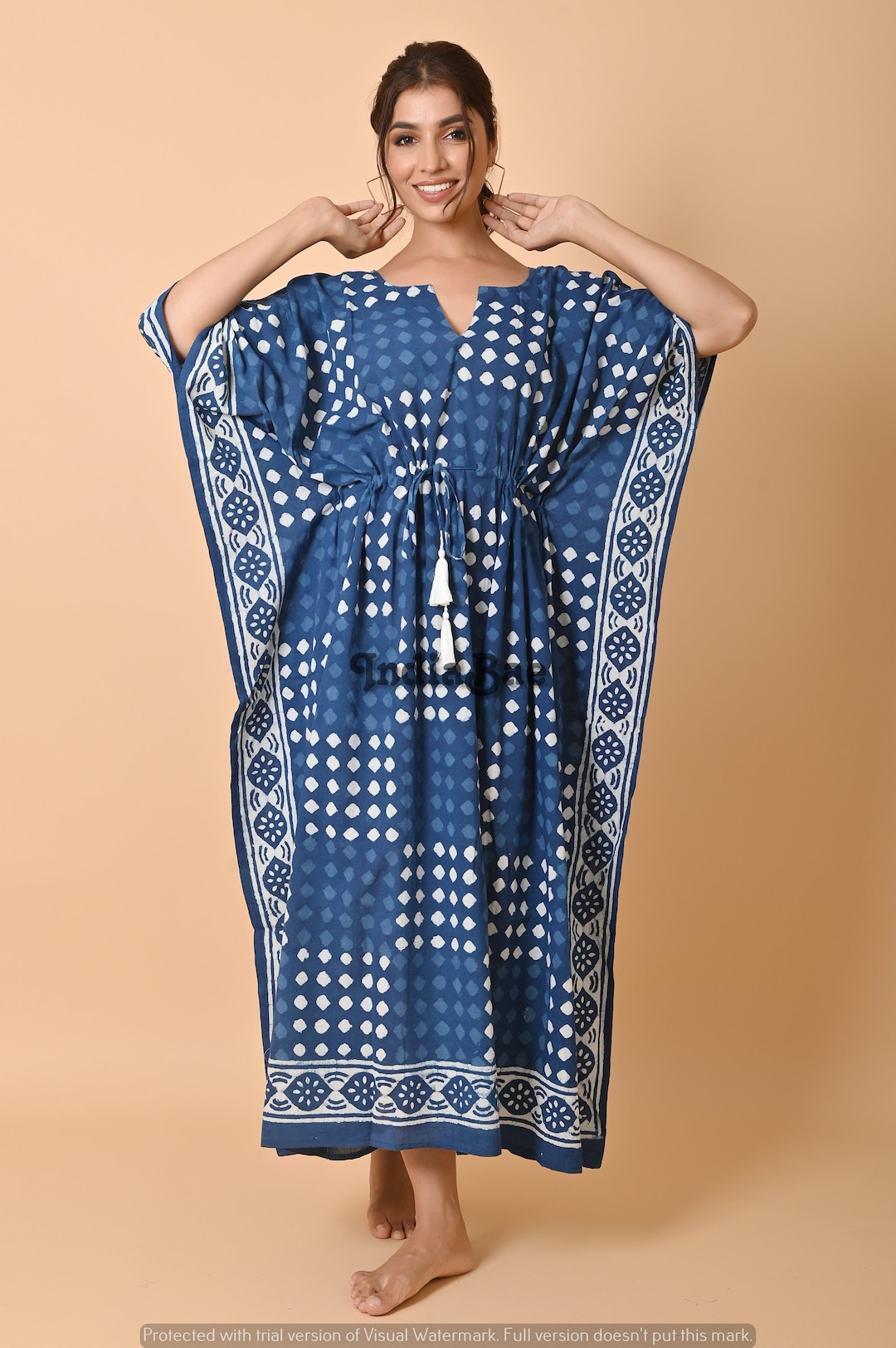 Summer Cotton Kaftan Blue Beach Cover Loungewear Indigo - Etsy