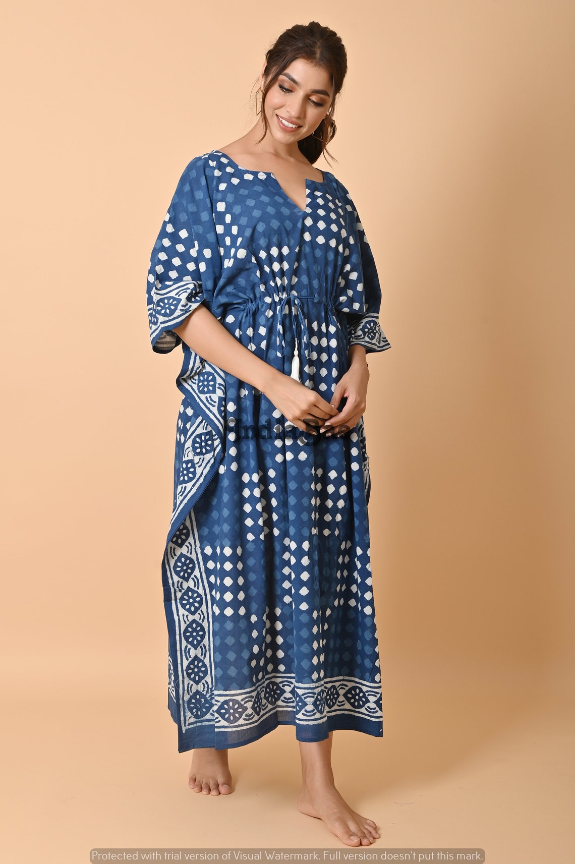 Summer Cotton Kaftan Blue Beach Cover Loungewear Indigo - Etsy