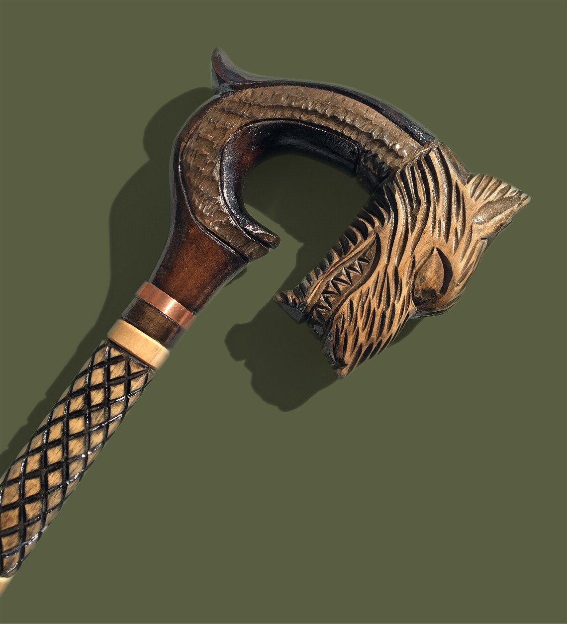 Wolf Head Walking Cane Stick Hand Carved - Etsy