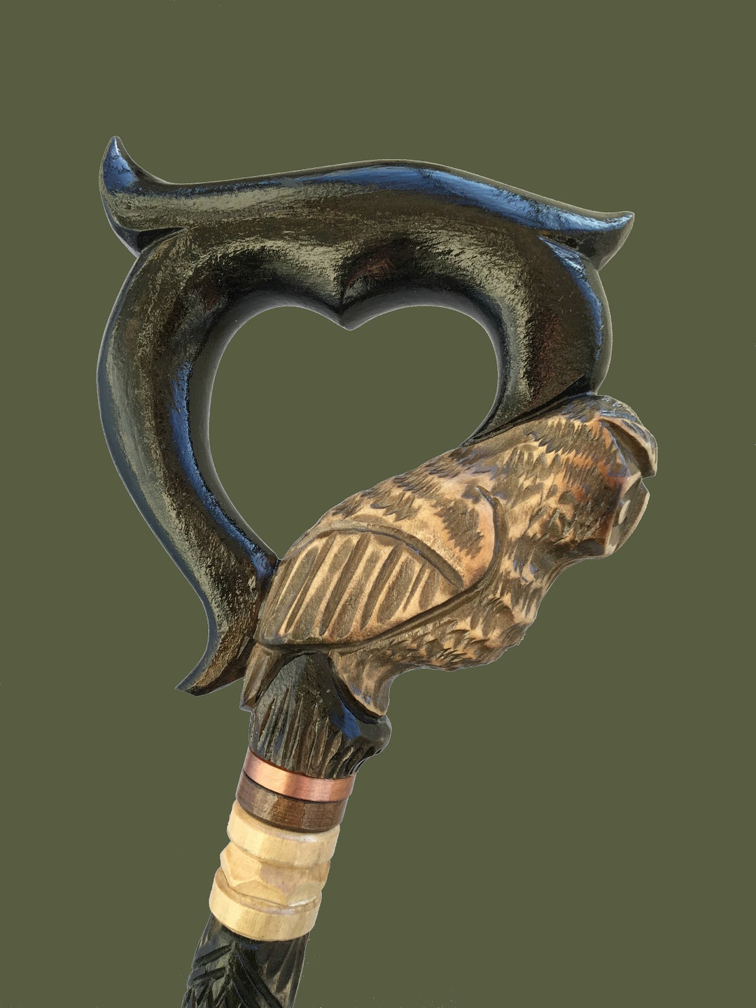 Hand Carved Wooden Owl Walking Cane - Fancy Ash Wood Handle - Etsy