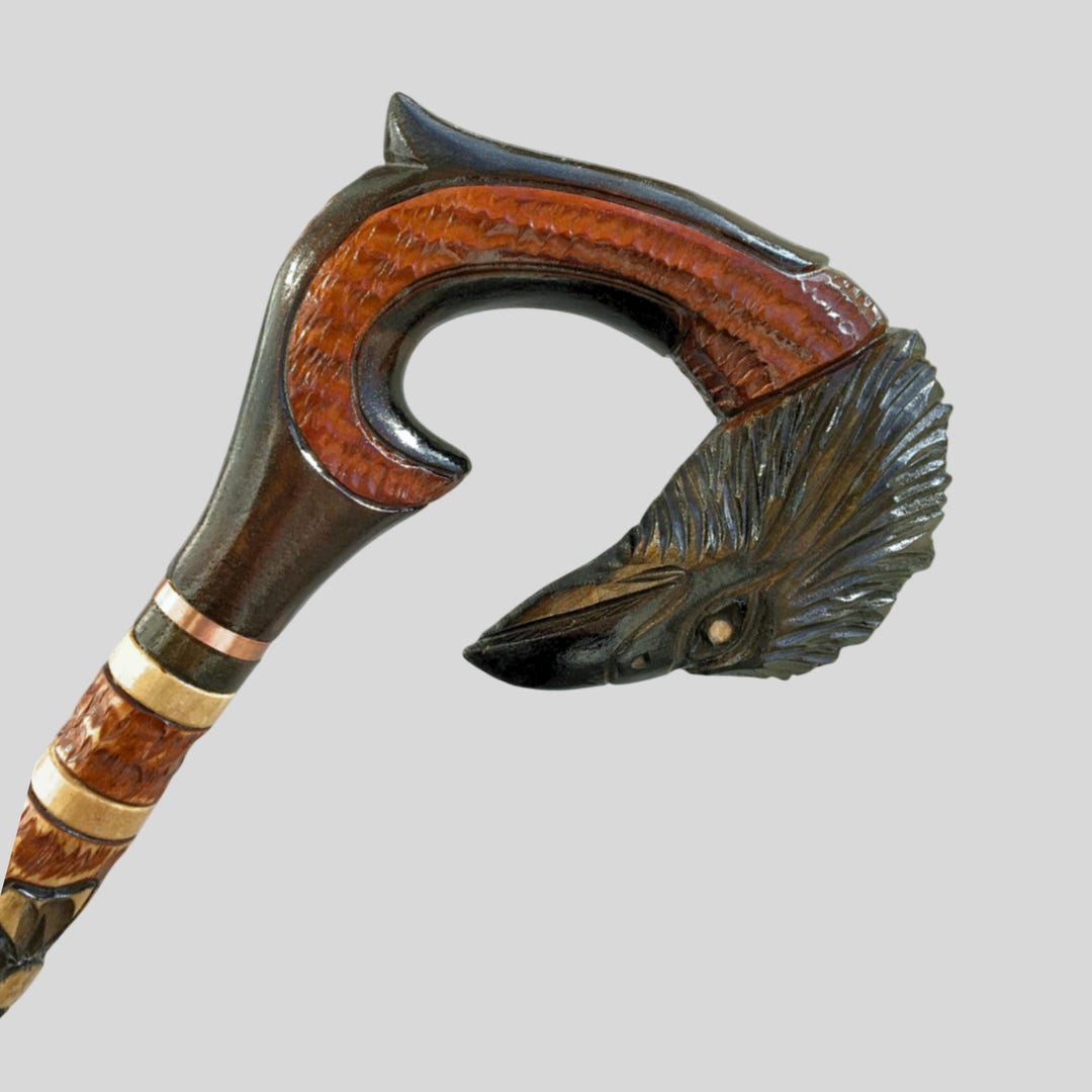 Hand Carved Wooden Raven Walking Cane - Ash Wood - Etsy