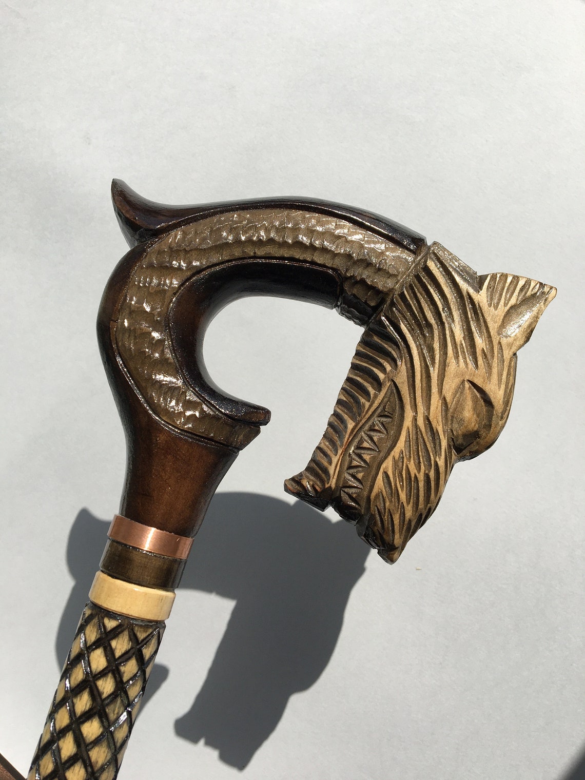 Wolf Head Walking Cane Stick Hand Carved - Etsy