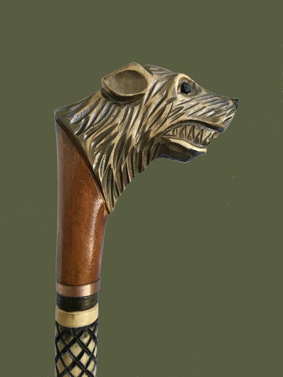 Wolf Wooden Cane Men Vintage Walking Stick - Etsy