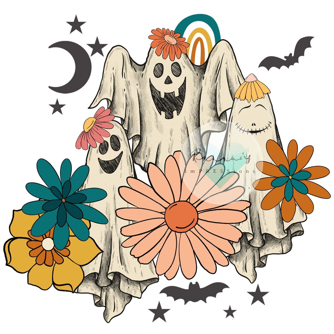 Halloween Floral Ghost Florals Retro Ghost SUBLIMATION - Etsy