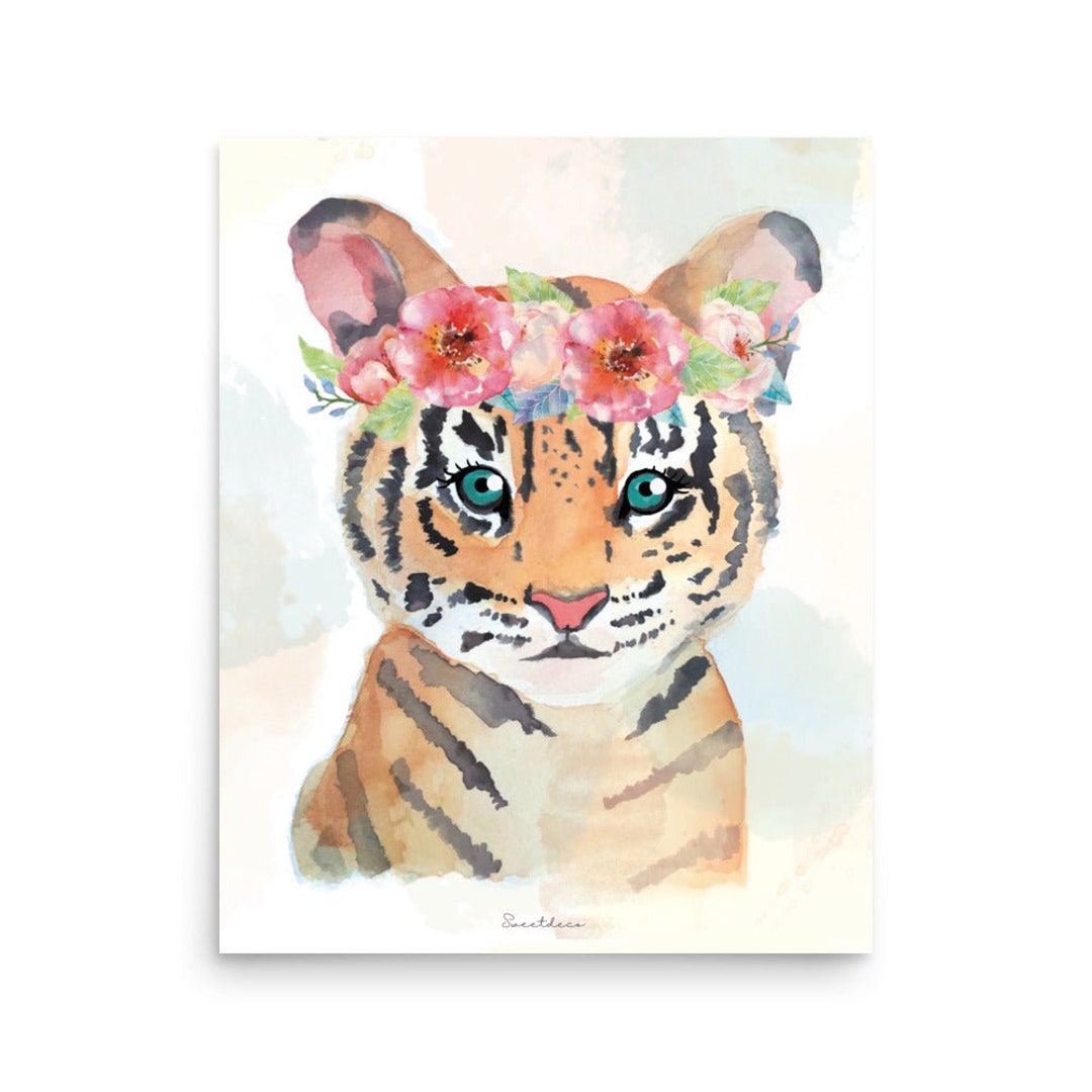 Handmade Watercolor Tigress Poster for Kids | Unique Nursery Decor - Etsy