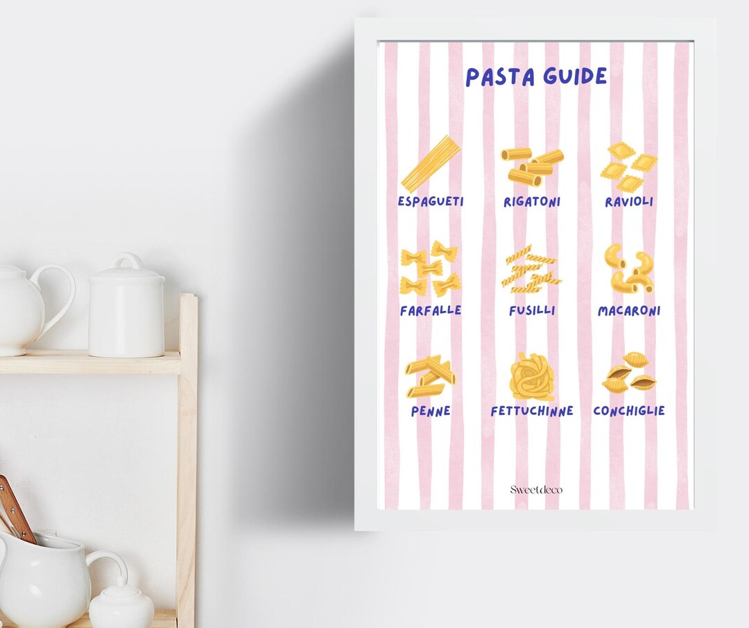 Unique Modern Digital Wall Art Pasta Guide, Printable Pasta Poster ...