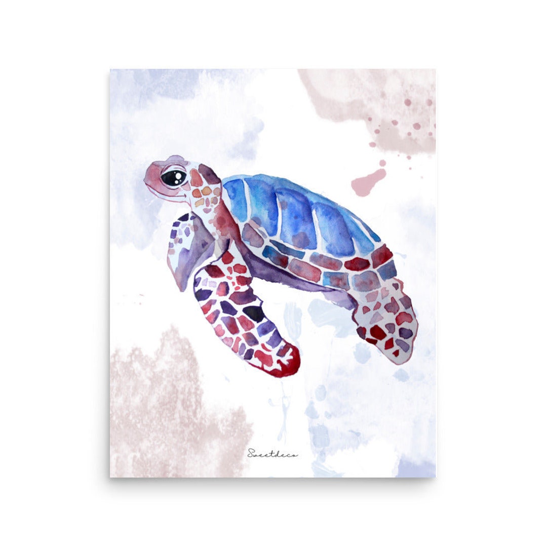 Handmade Watercolor Turtle Poster for Kids | Unique Nursery Decor - Etsy