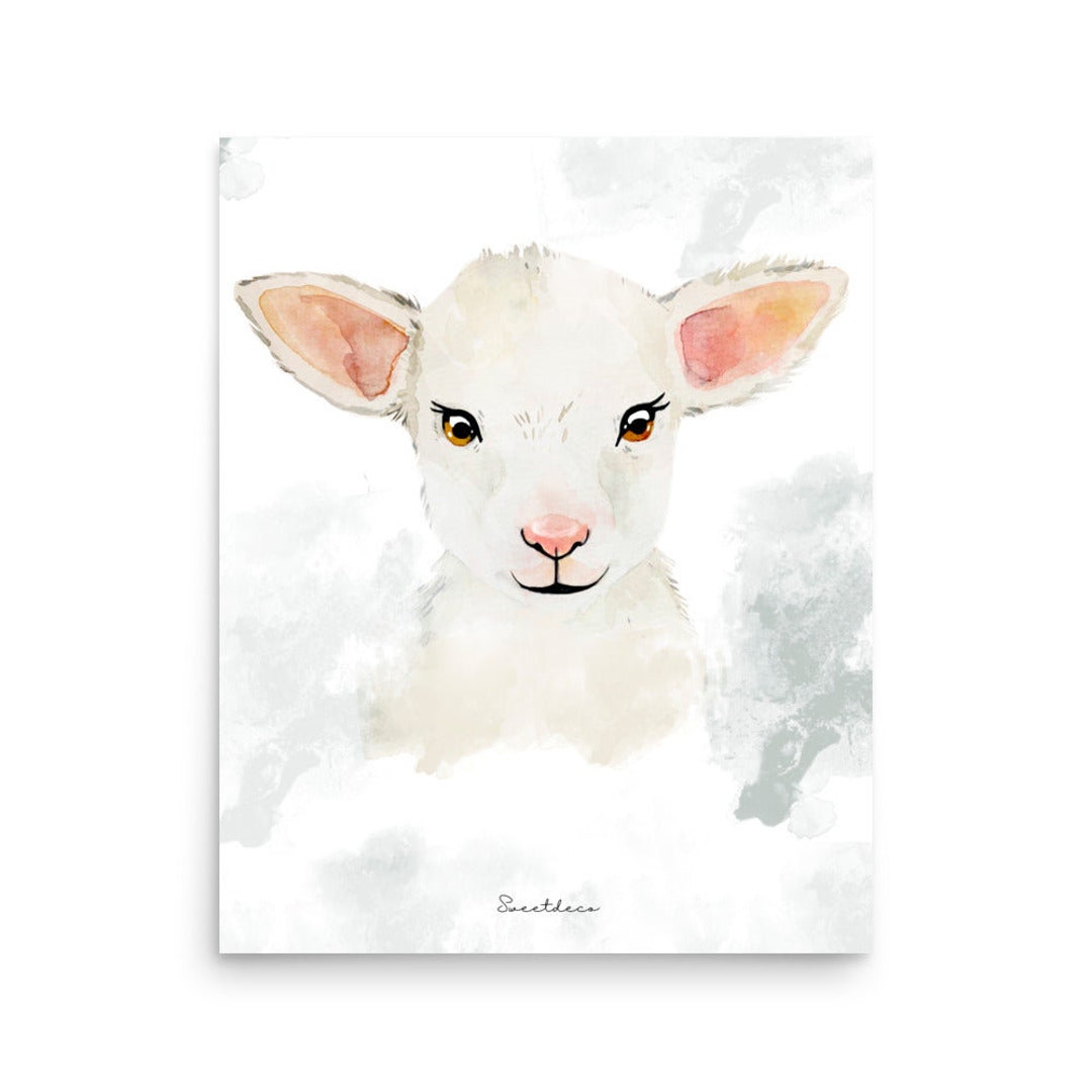 Handmade Watercolor Lamb Poster for Kids | Unique Nursery Decor - Etsy