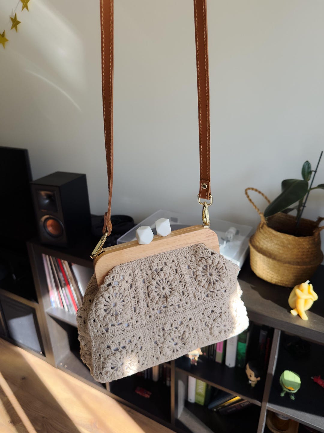 Beige Crochet Shoulder Bag: Cottage Core Clasp Clutch, Crossbody ...