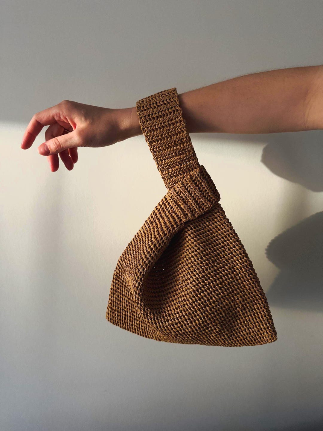 Crochet Raffia Bag: Japanese Knot Handbag, Beige Straw Clutch, Tan ...