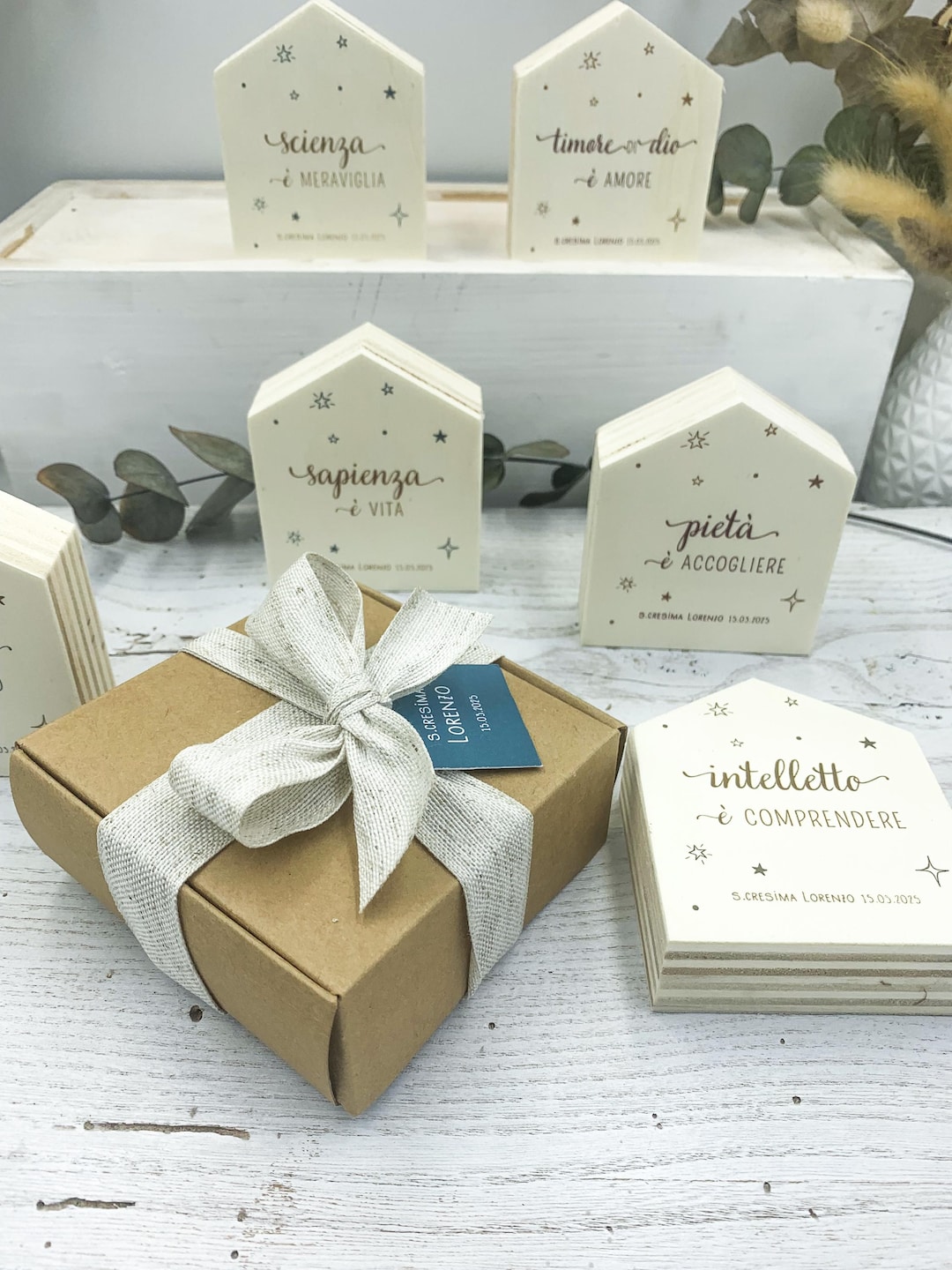 Bomboniere Cresima, Mini Casette in Legno, I Sette Doni Dello Spirito ...