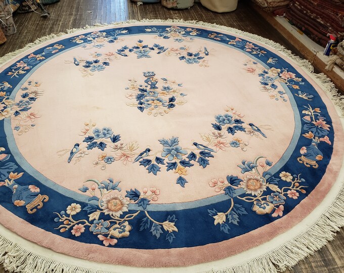 Chinese Art Deco Peking Rug 90 Line Wool Hand Knotted Round Chinese ...