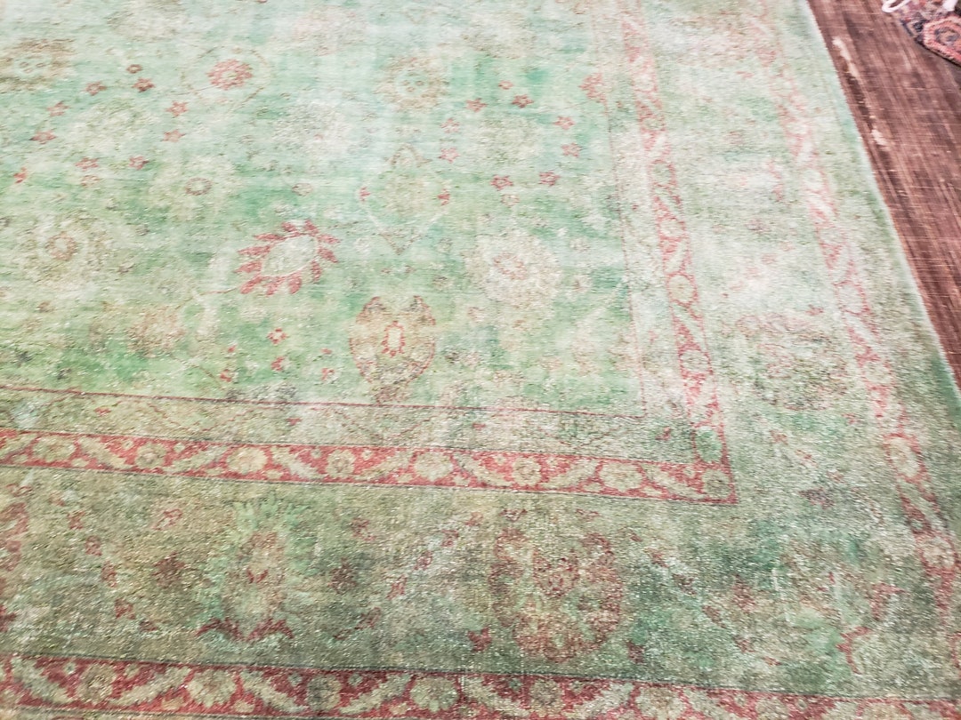 Over Dye Modern Kelly Green Rug Vintage Distress Rug Oushak Rug Hand ...