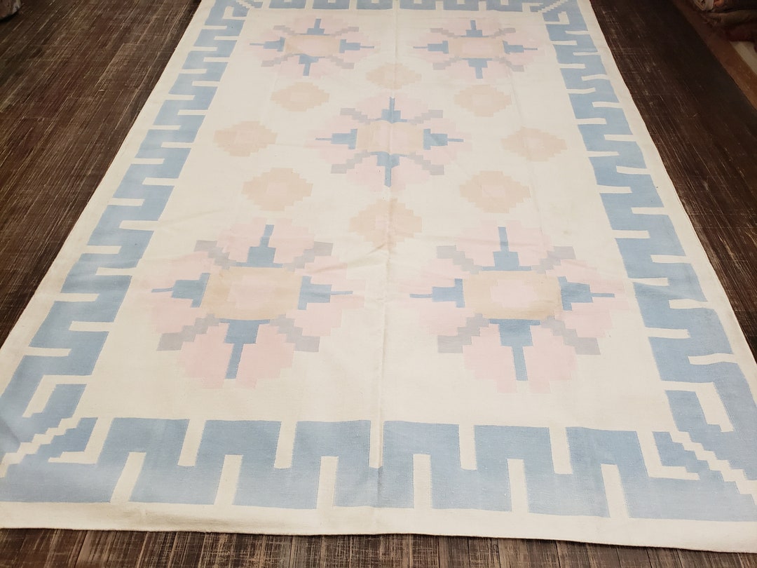 Handwoven Indian Dhurrie Rug Flatweav Pastel Dhurrie Kelim Wool Dhurrie ...