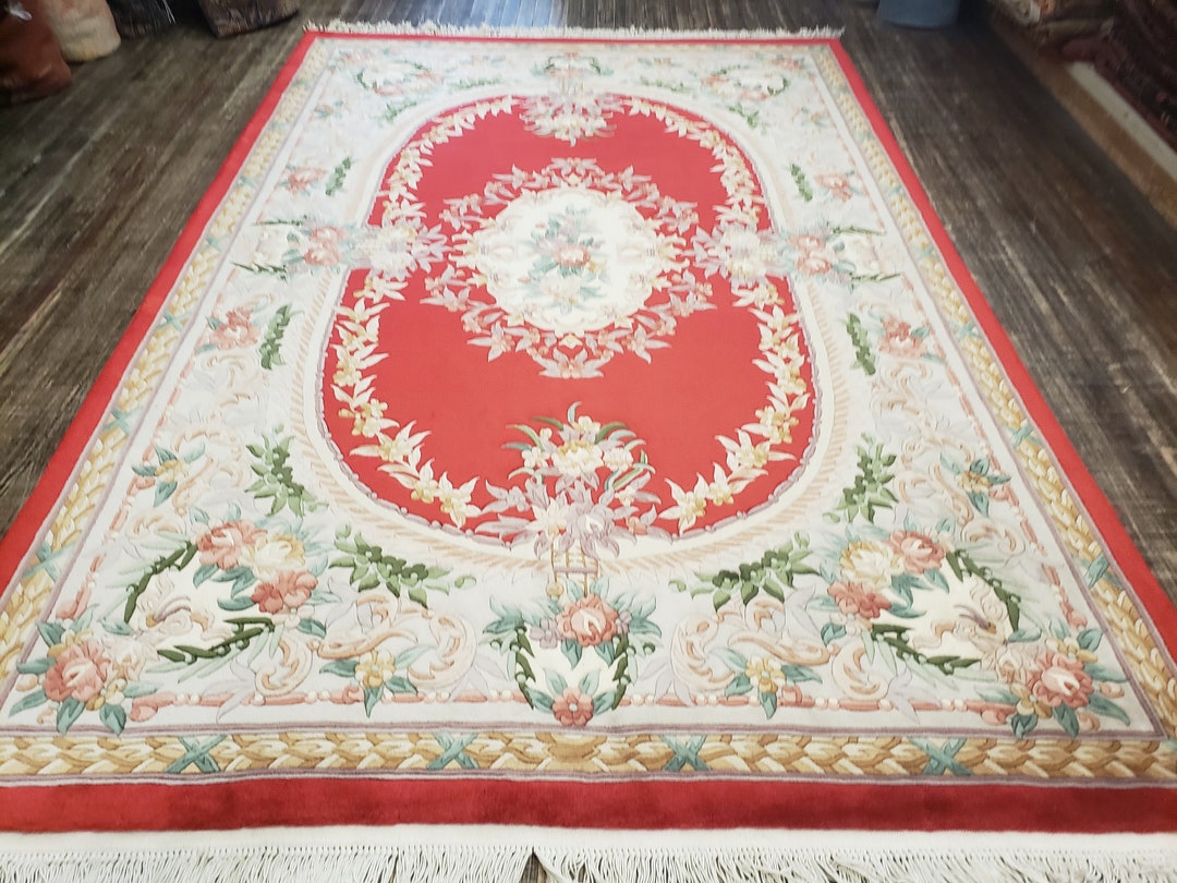 Chinese Art Deco Peking Rug Aubusson Red Chinese Rug Wool Chinese Rug ...