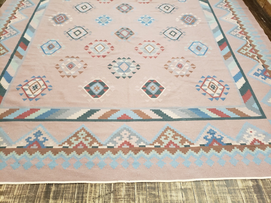Handwoven Indian Dhurrie Rug Flatweav Pastel Dhurrie Kelim Wool Dhurrie ...