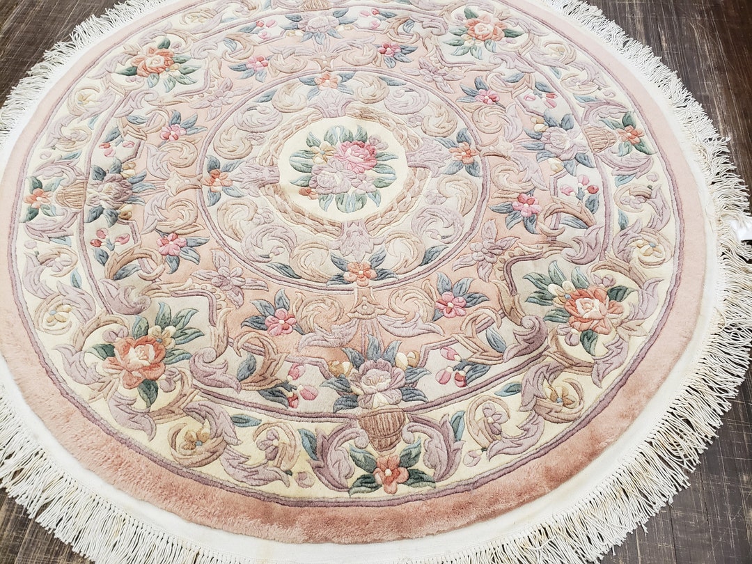 Round Chinese Art Deco Peking Rug Aubusson Chinese Rug Wool Chinese Rug ...
