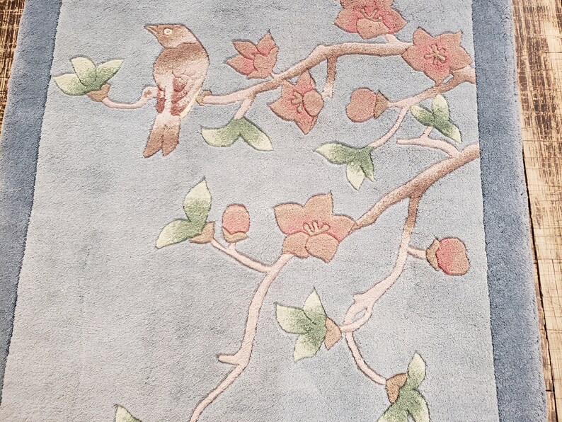 Art Deco Chinese Silk With Bird Rug Oriental Carpet Soft Colors Size 1 ...