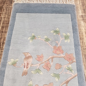 Art Deco Chinese Silk With Bird Rug Oriental Carpet Soft Colors Size 1 ...