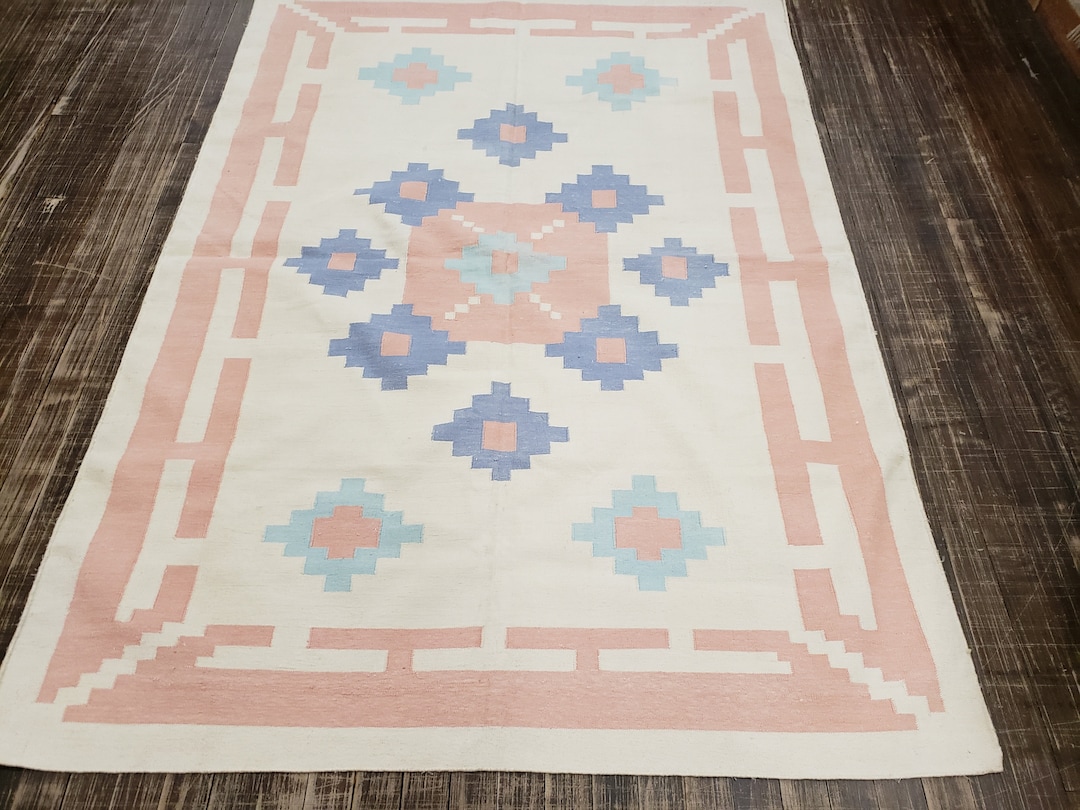 Handwoven Indian Dhurrie Rug Flatweav Pastel Dhurrie Kelim Wool Dhurrie ...