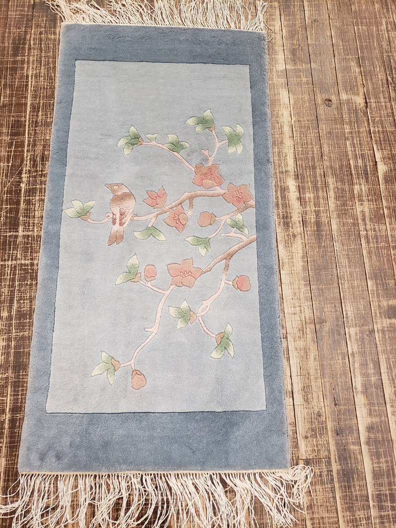 Art Deco Chinese Silk With Bird Rug Oriental Carpet Soft Colors Size 1 ...