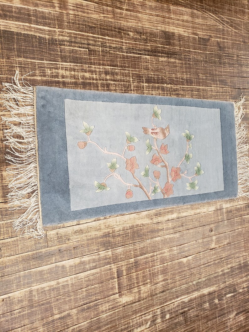 Art Deco Chinese Silk With Bird Rug Oriental Carpet Soft Colors Size 1 ...