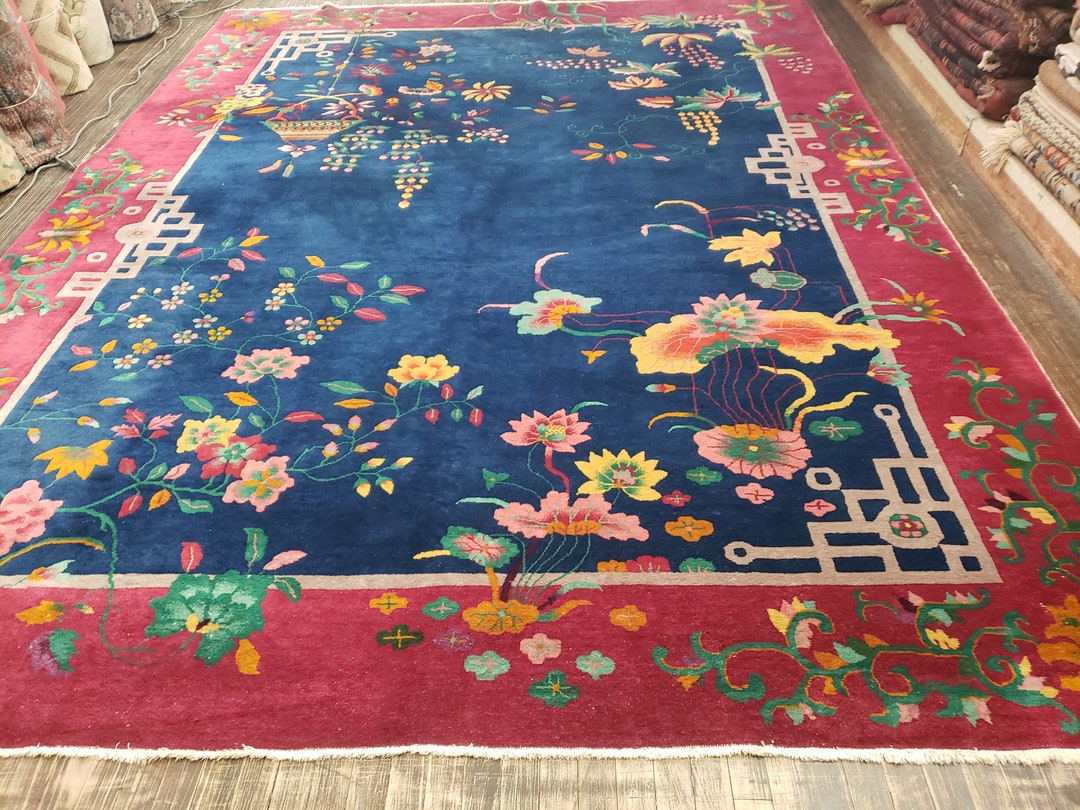 Antique Art Deco Chinese Vintage Rug Hand Knotted Wool Rug With ...