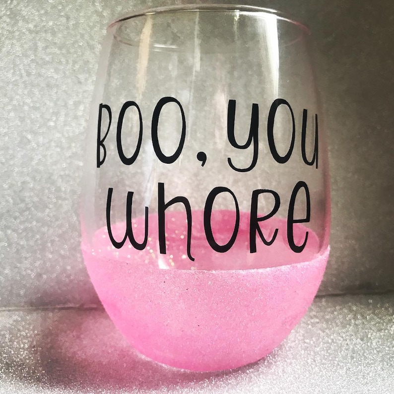 Boo You Whore // Mean Girls // Pink Glitter Stemless Wine - Etsy