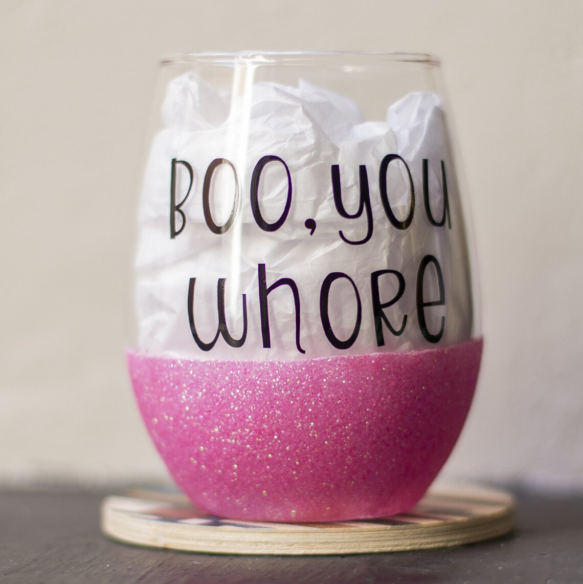 Boo You Whore // Mean Girls // Pink Glitter Stemless Wine | Etsy