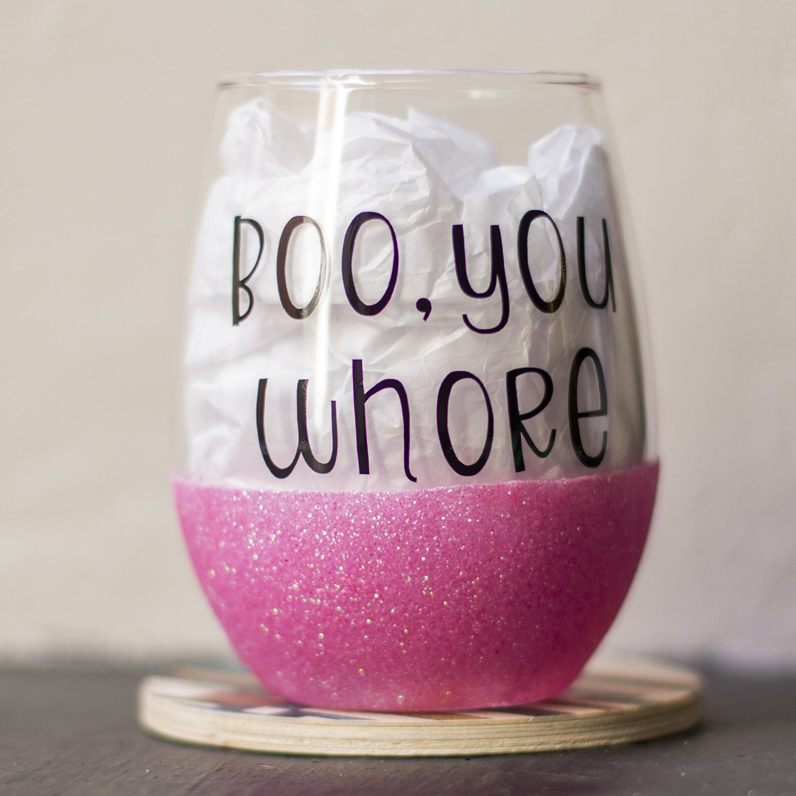 Boo You Whore // Mean Girls // Pink Glitter Stemless Wine - Etsy