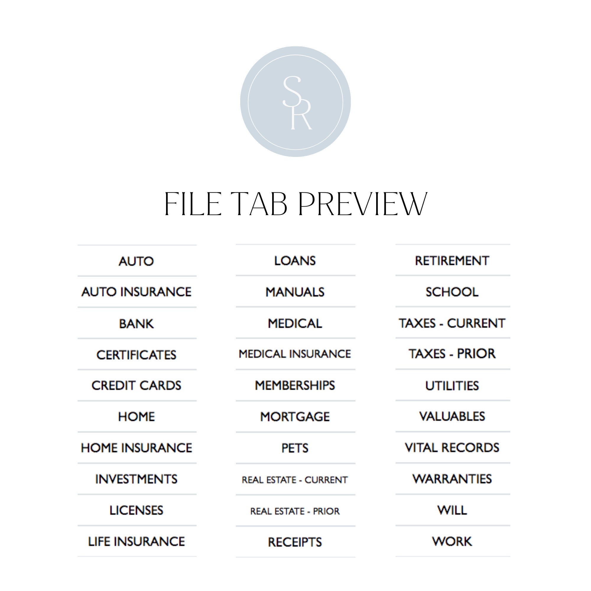 File Tabs for Home Documents Home Files File Organization - Etsy