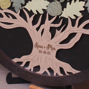 Oak Tree & Leaves Wedding Guest Book Alternative Acorns Round Dropbox ...
