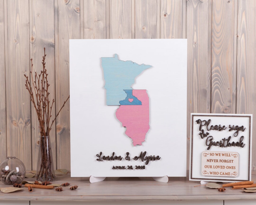 Personalized Love Map Wedding Guest Book Alternative Custom State ...