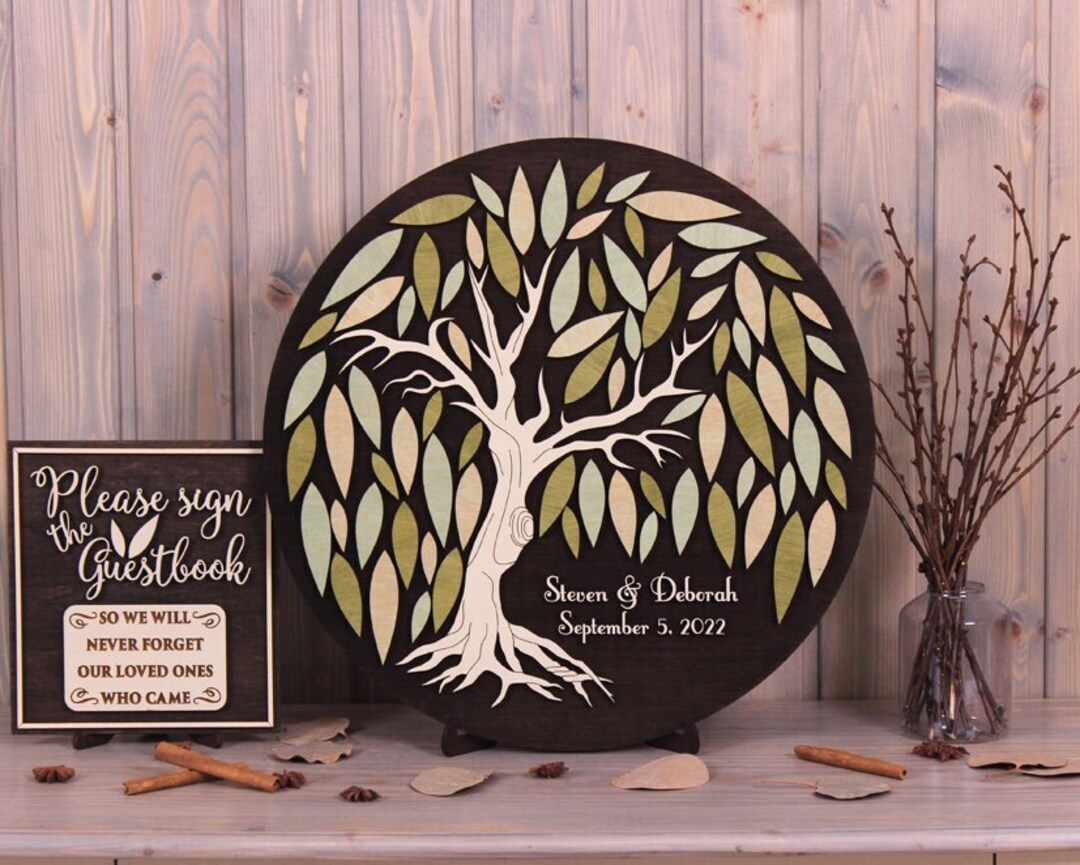 Willow Tree Wedding Guest Book Alternative Round Wall Sign Personalized ...