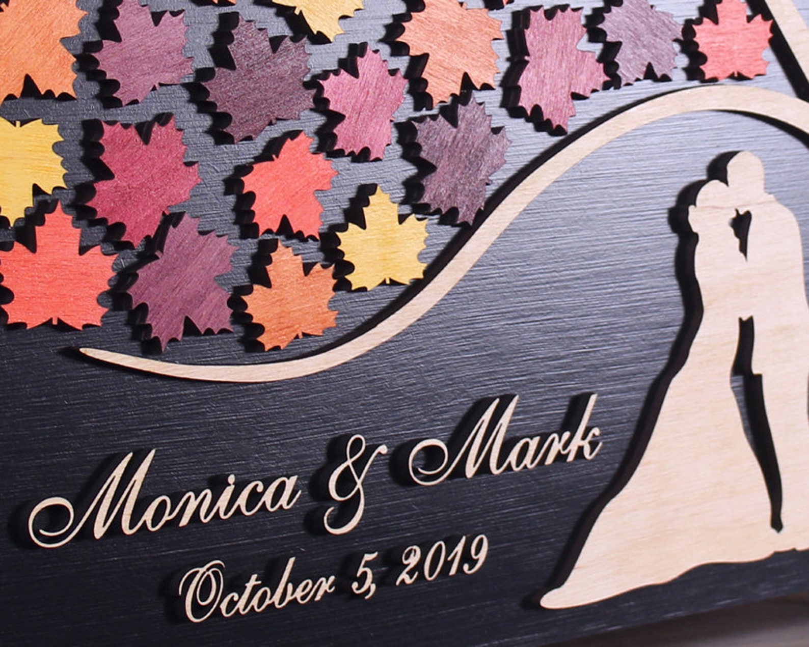 Autumn Wedding Guestbook Alternative Tree of Maple Leaves Guest Book 3D ...