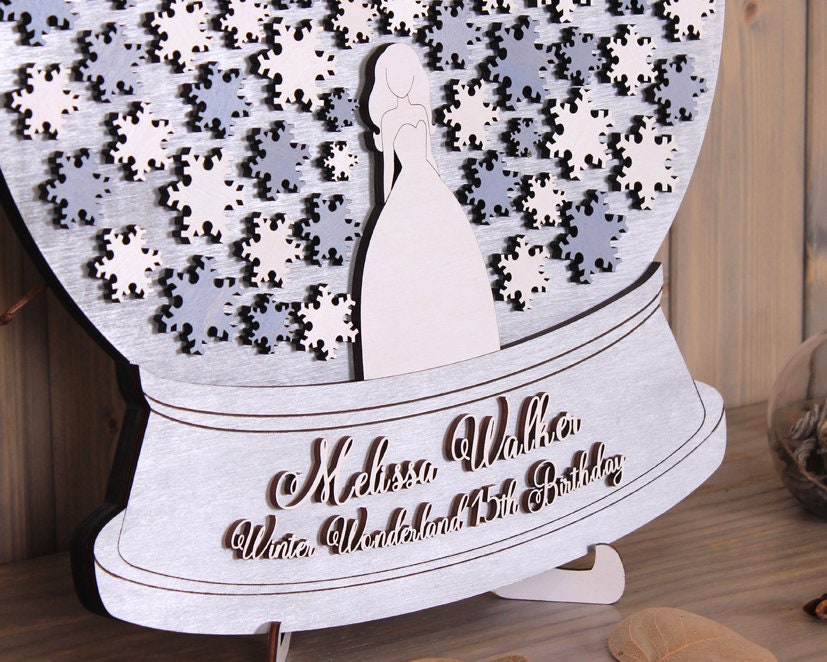 Snow Globe With Snowflakes Guest Book Sweet 16, Quinceañera, Sweet 15 ...