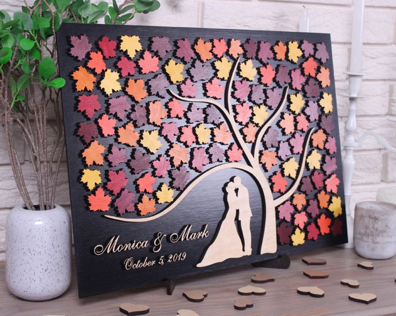 Autumn Wedding Guestbook Alternative Tree of Maple Leaves Guest Book 3D ...