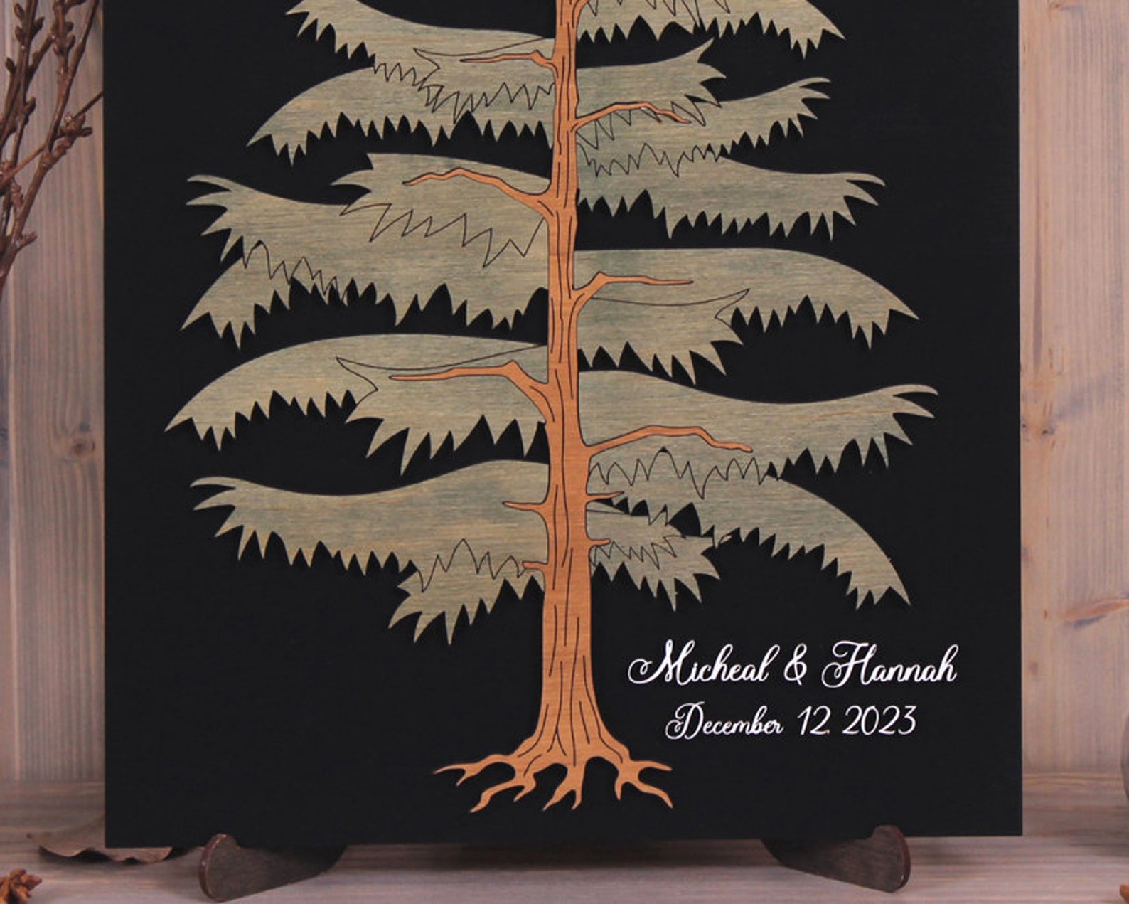 Personalized Pine Tree Wedding Guest Book Alternative Wooden Wedding ...