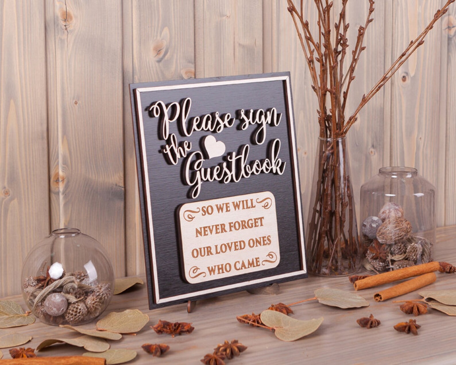 Rustic Wedding Guest Book Alternative 3D Sign Dandelions Hearts Custom ...