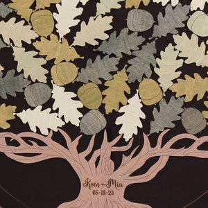 Oak Tree & Leaves Wedding Guest Book Alternative Acorns Round Dropbox ...
