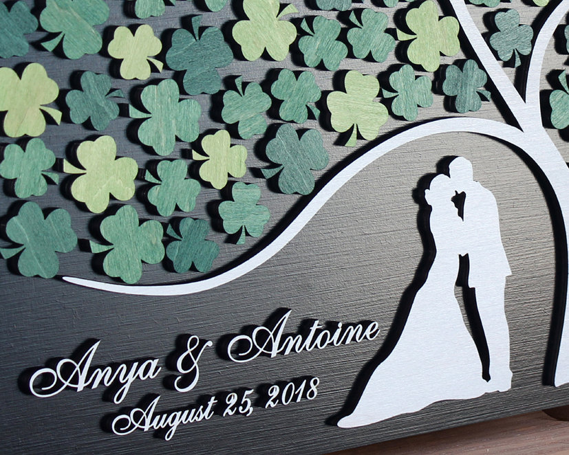 Shamrock Wedding Guestbook Alternative Tree Custom Wood Wedding Sign ...