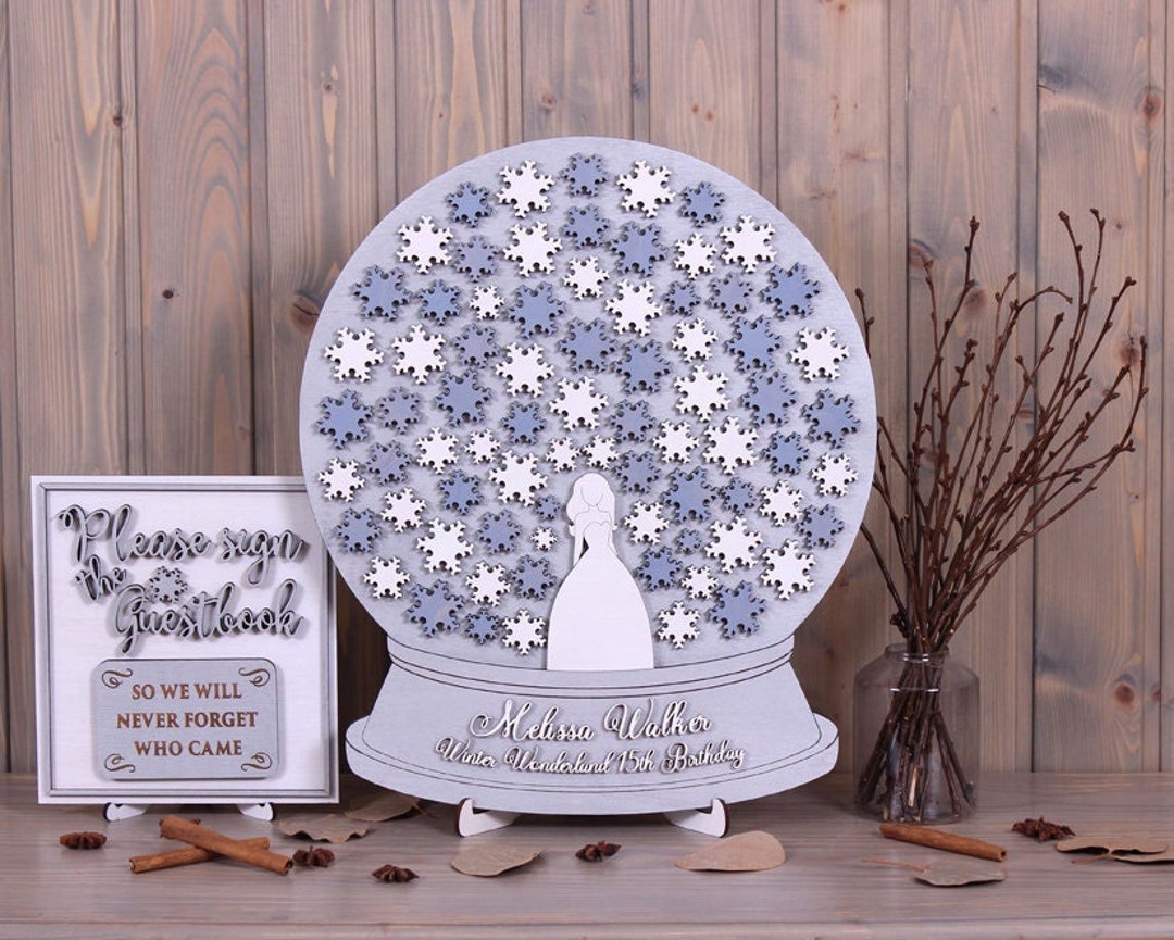 Snow Globe With Snowflakes Guest Book Sweet 16, Quinceañera, Sweet 15 ...