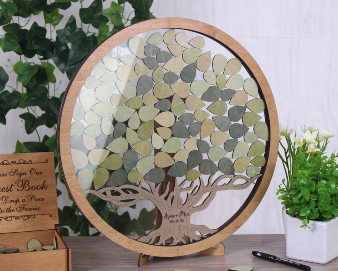 Tree Leaves Rustic Wedding Guestbook Alternative Tree Guest Book Custom ...