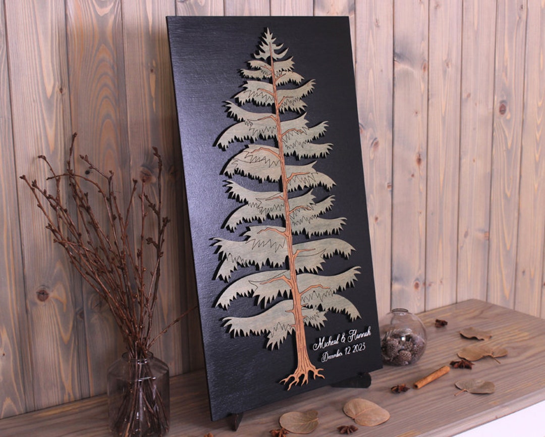Personalized Pine Tree Wedding Guest Book Alternative Wooden Wedding ...