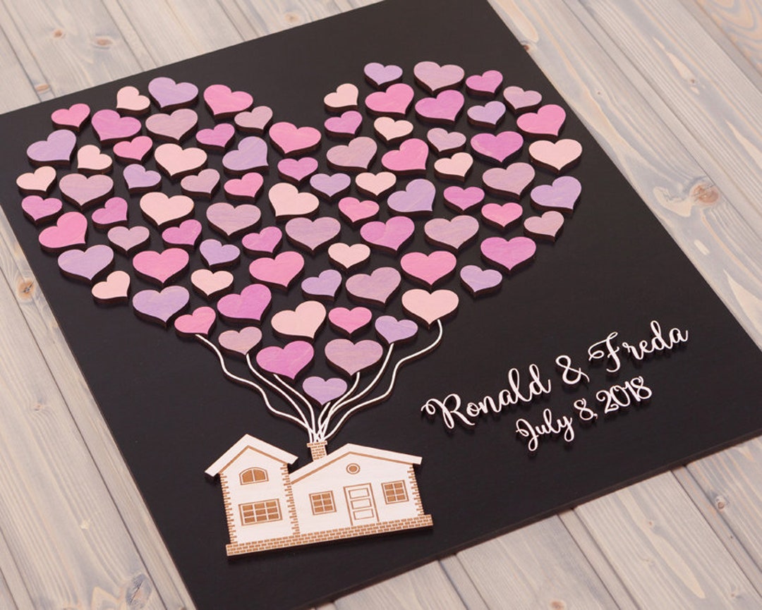 Up House 3D Wedding Guest Book Alternative Custom Guestbook Purple and ...