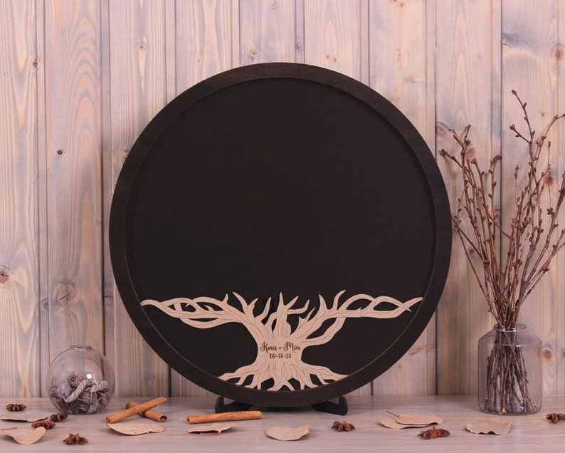 Oak Tree & Leaves Wedding Guest Book Alternative Acorns Round Dropbox ...