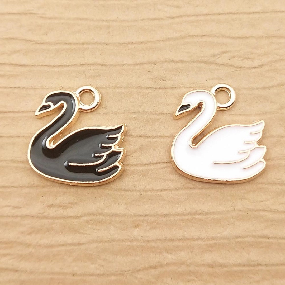 Enameled Swan Charm**black or White - Etsy